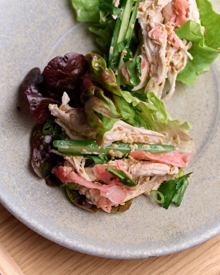 Tori No Gomae (Chicken Cups with Sesame Dressing) and Yaki Onigiri ...
